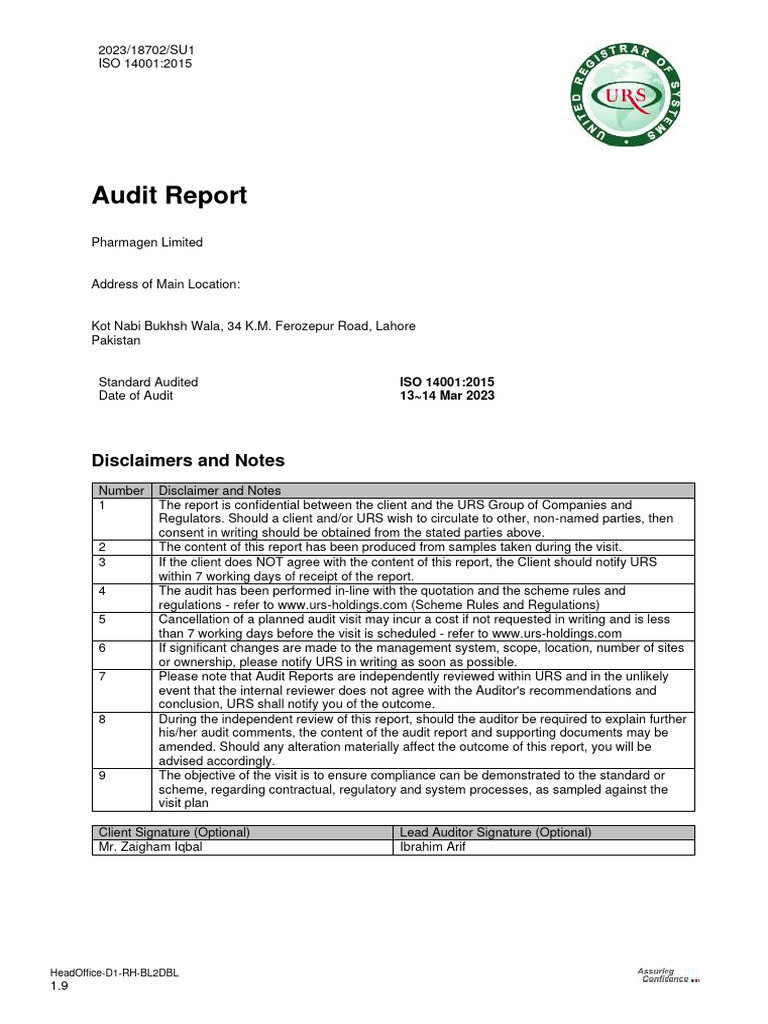 Reg Client Report 14 Annex SL - CFJ7ZZ | Download Free PDF | Audit ...