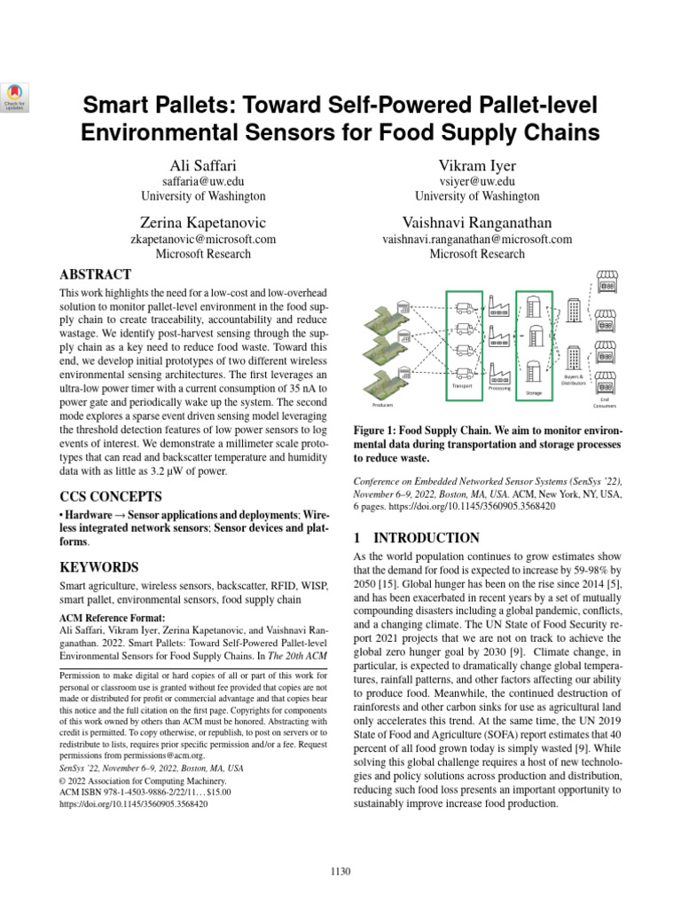 Smart Pallets - Toward Self-Powered Pallet-Level Environmental Sensors For Food Supply Chains ...
