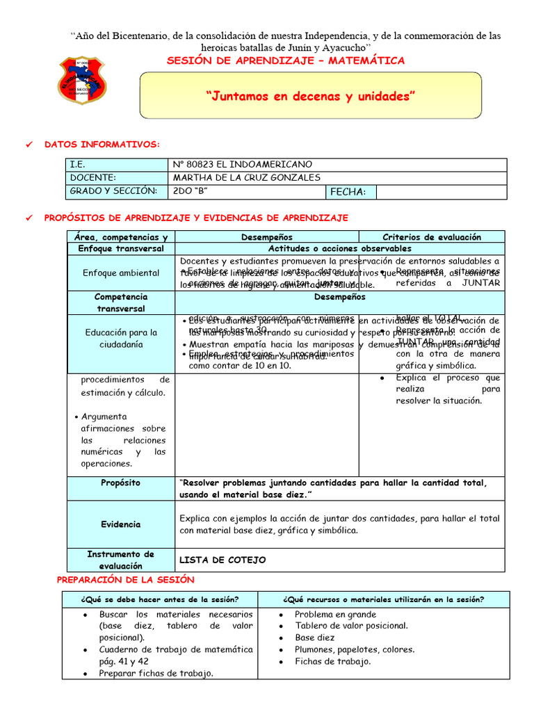 Sesión Juntamos en Decenas y Unidades | PDF | Aprendizaje | Matemáticas