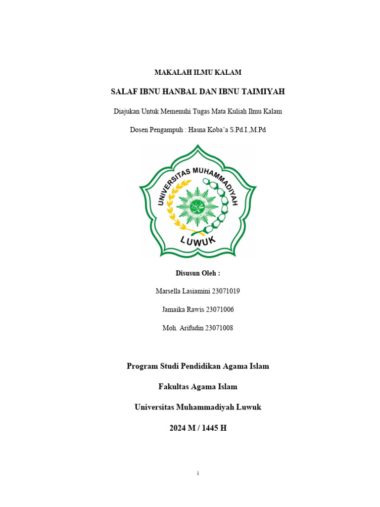 Pemikiran Salaf: Ibn Hanbal & Ibn Taimiyah | PDF