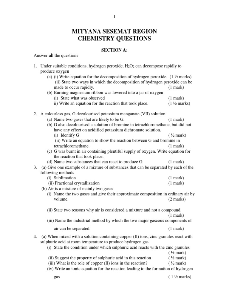 S1 Chemistry Seminar One | PDF | Acid | Iron