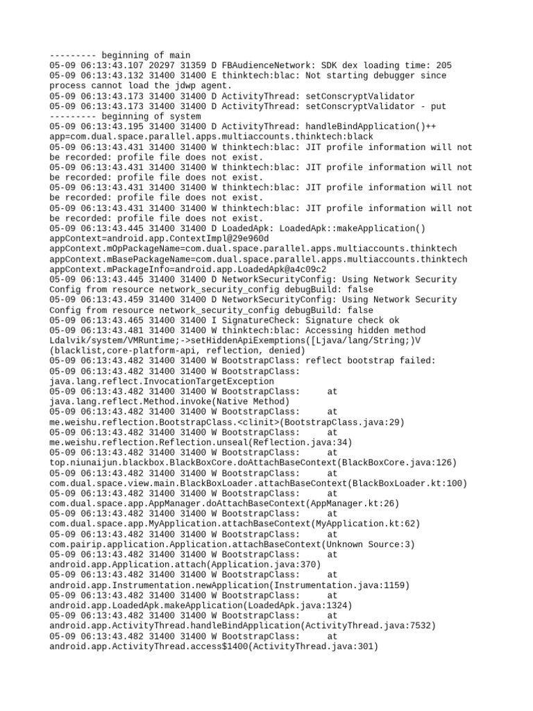 Com - Dual.space - Parallel.apps - Multiaccounts.thinktech Logcat | PDF | Java (Programming ...