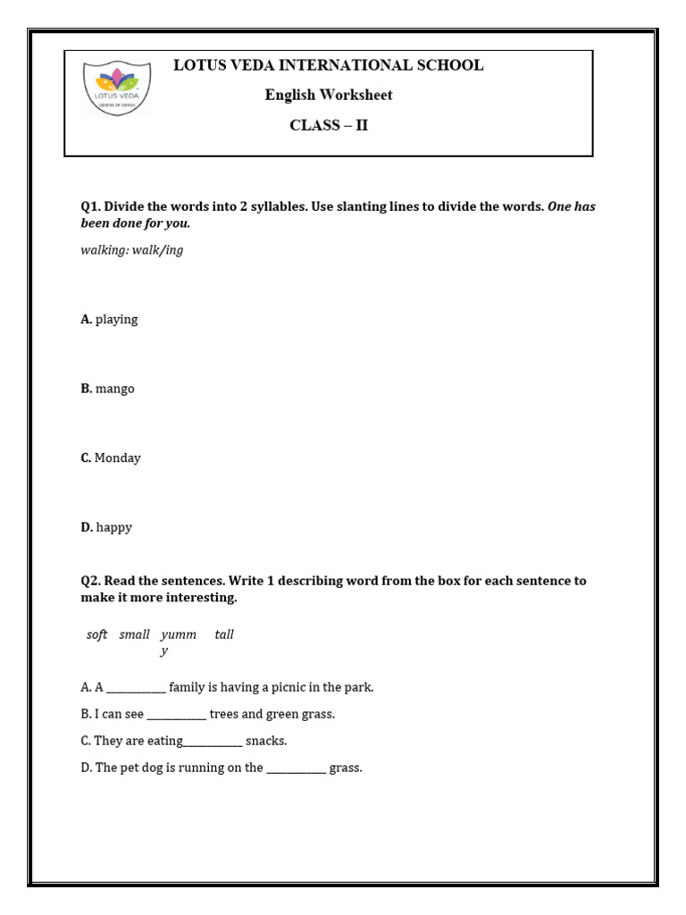 English Holiday Homework Worksheet-1 | PDF