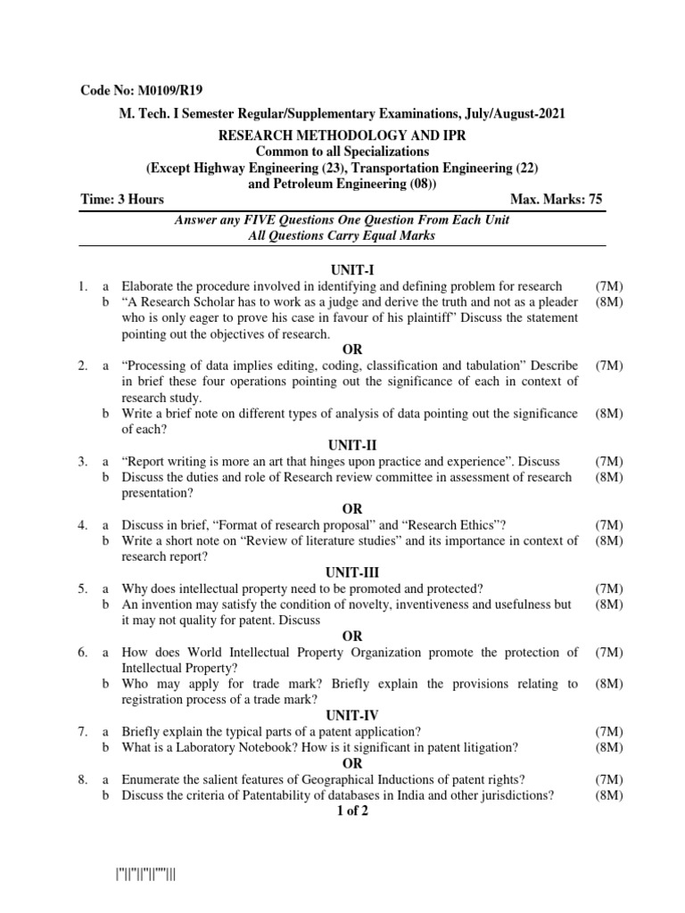 Research Methodology & IPR Exam Guide | PDF | Trademark | Intellectual ...