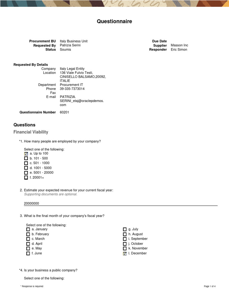 Supplier Questionnaire 60201 1277-1 | PDF | Strategic Management | Business