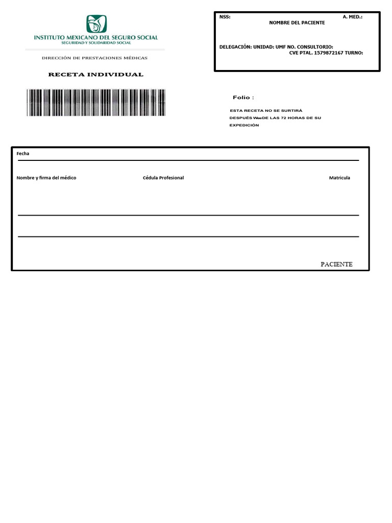 Formato de Receta Medica Imss Editable | PDF