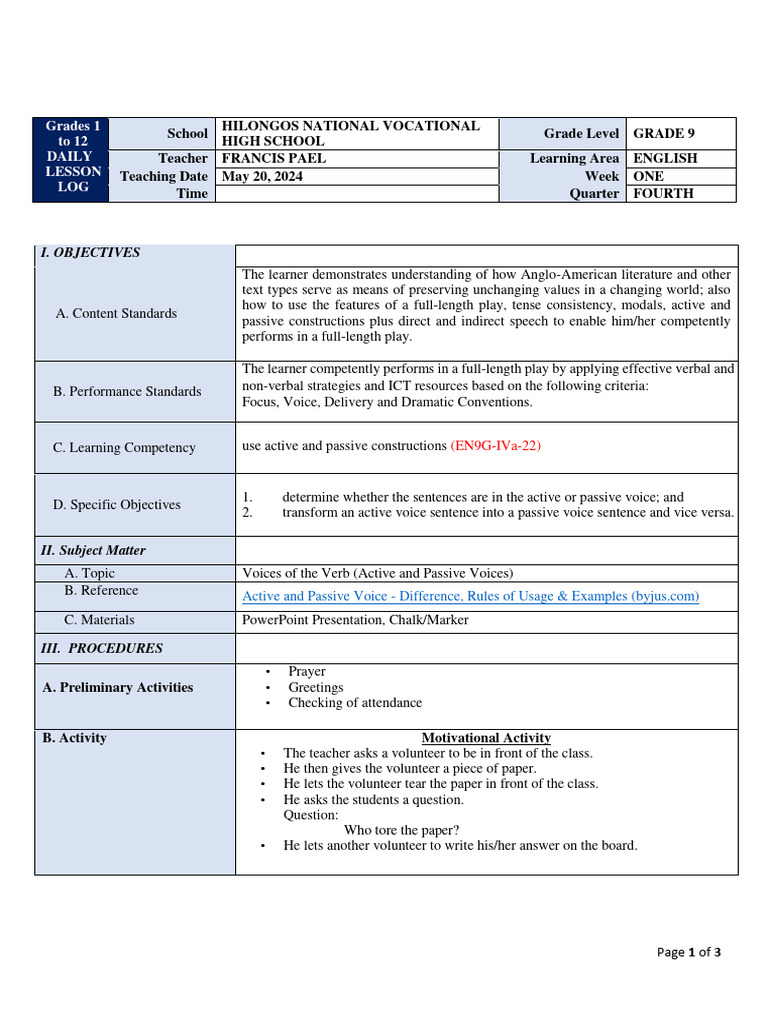 JHS LP-Fransfinal | PDF | Learning | Human Communication