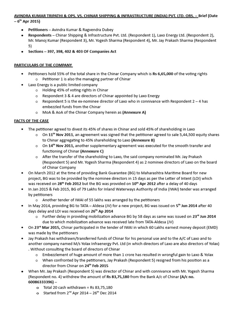 Avindra Kumar Tripathi vs. Laxo Energy | PDF | Private Sector | Business