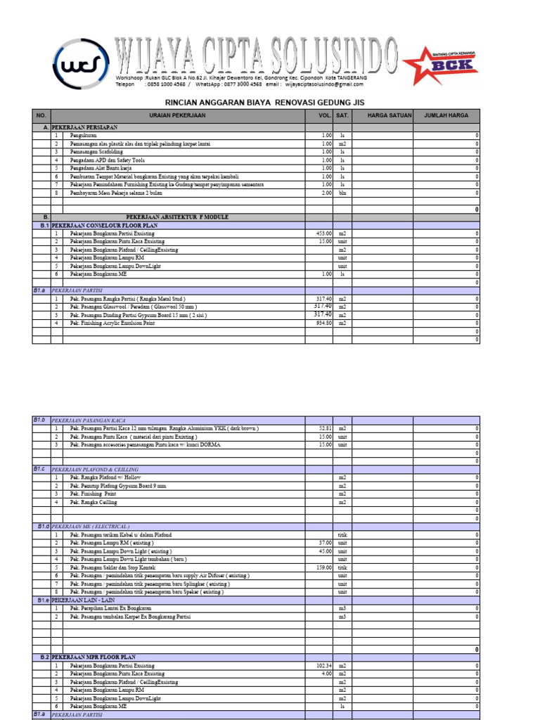 Rab Renovasi Partisi Jis 2024 WIJAYA CIPTA SOLUSINDO | PDF