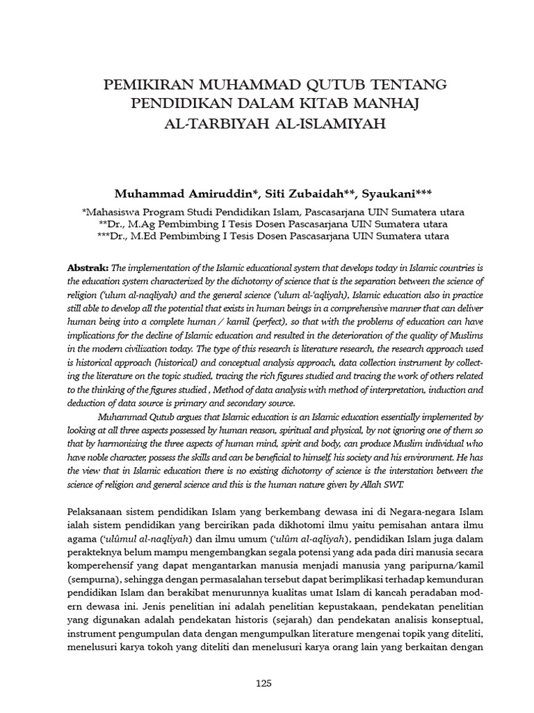 Pemikiran M Quthb Dalam Karya Manhaj Al-Tarbiyah | PDF