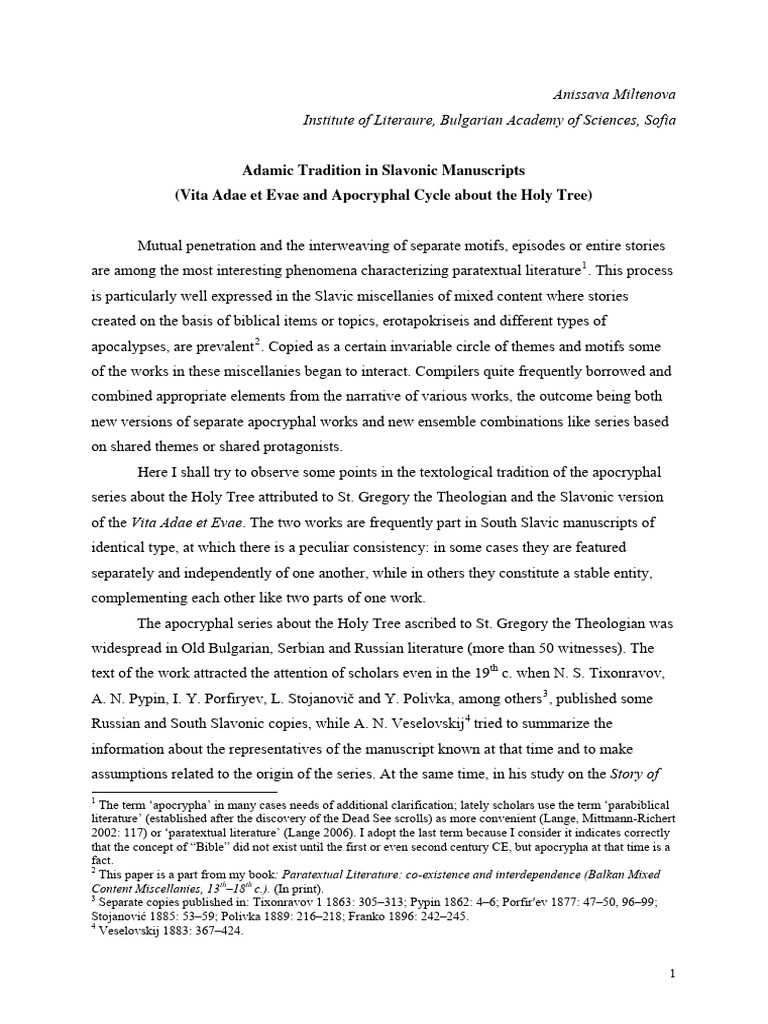 Adamic Tradition in Slavonic Manuscripts | PDF