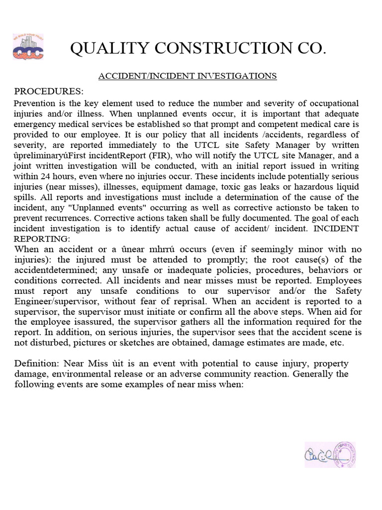 Accident incident investigatiON REPORT | PDF | First Aid | Supervisor