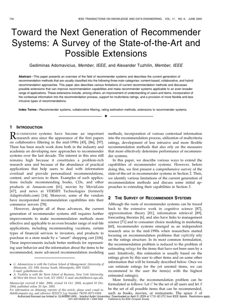 Toward The Next Generation of Recommender Systems - A Survey of The ...