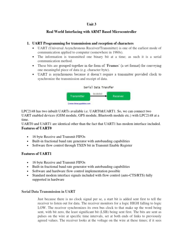 Unit 3 Real World Interfacing With Arm7 Based Microcontroller Notes