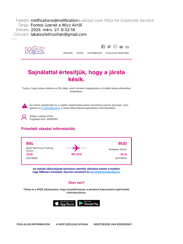 Fontos Üzenet A Wizz Airtől | PDF