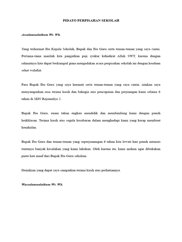 Pidato Perpisahan Sekolah | PDF