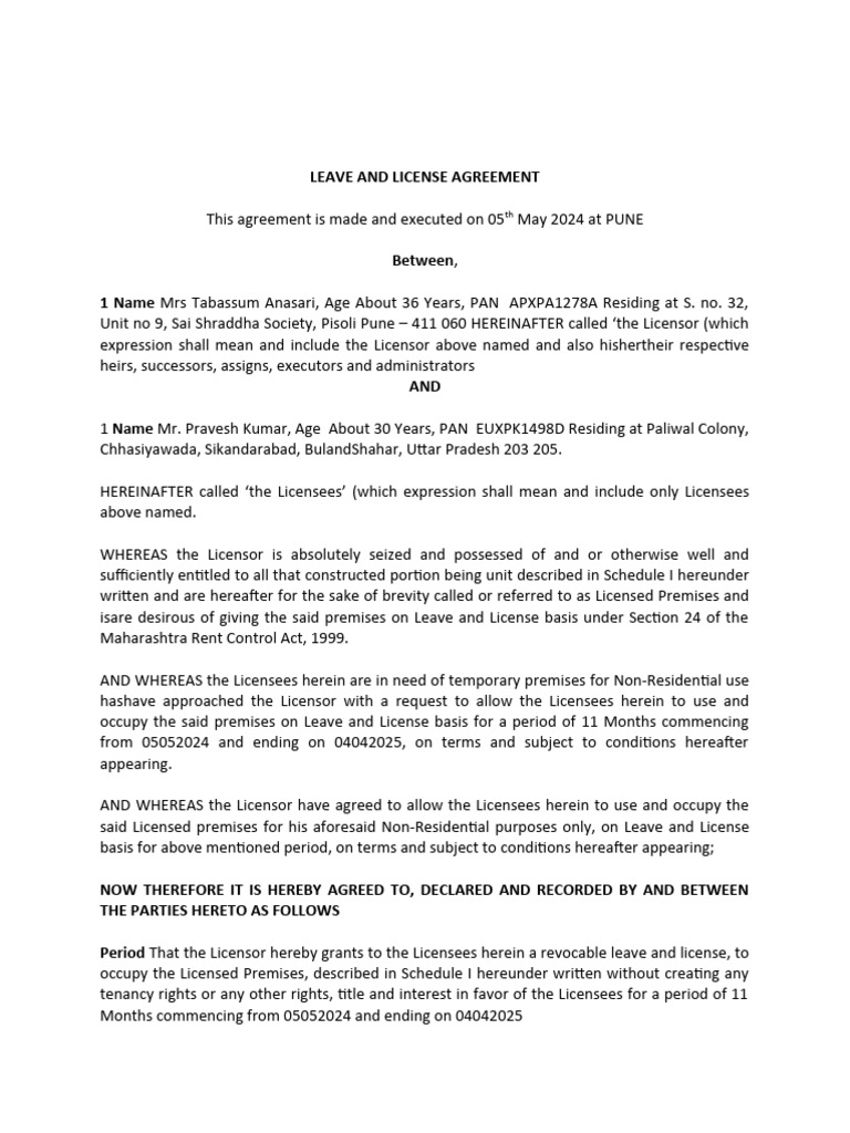 Rent Agreement - Draft - Pravesh Kumar | PDF | License | Private Law