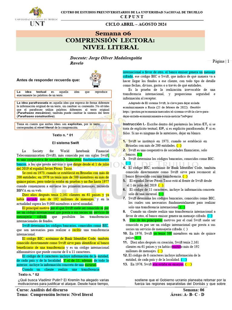 Sem 06 Análisis Disc 2024 - I | PDF | Transferencia bancaria | Rusia