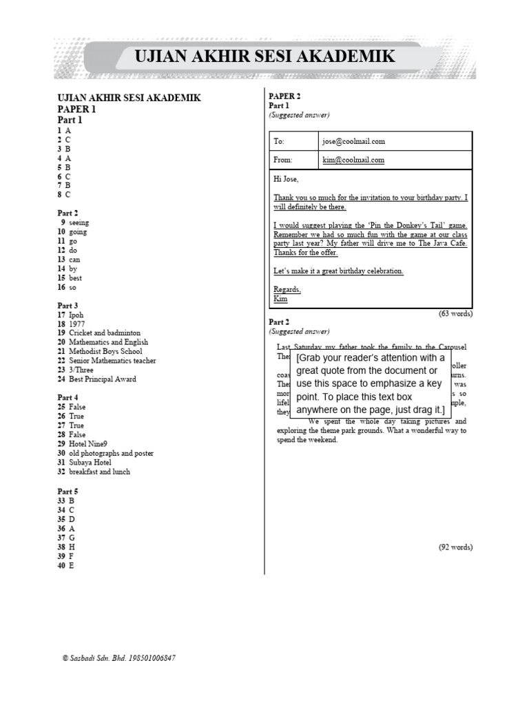 Answers For Exam Questions (Form 1) | PDF