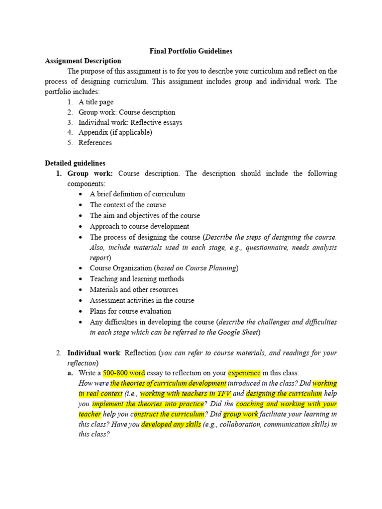 CD_Final Portfolio Guidelines | PDF | Curriculum | Teachers