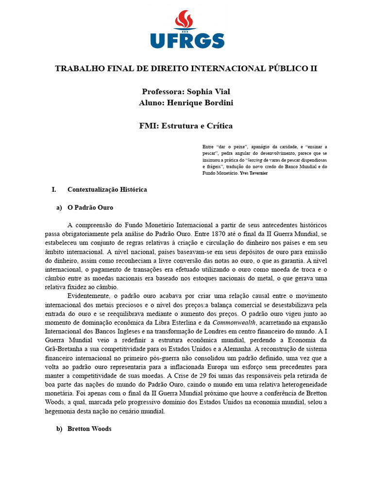 Análise do FMI e Bretton Woods | PDF | Fundo Monetário Internacional ...