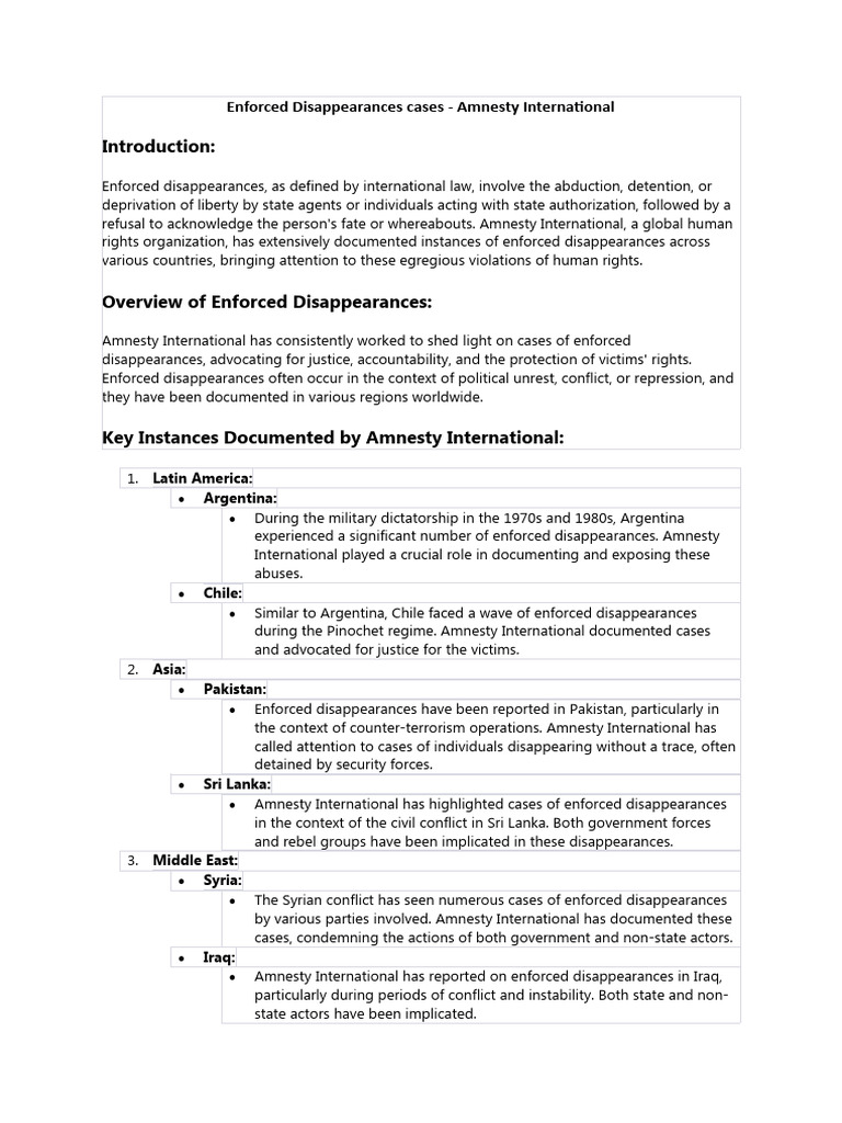 Enforced Disappearances cases | PDF | Amnesty International ...