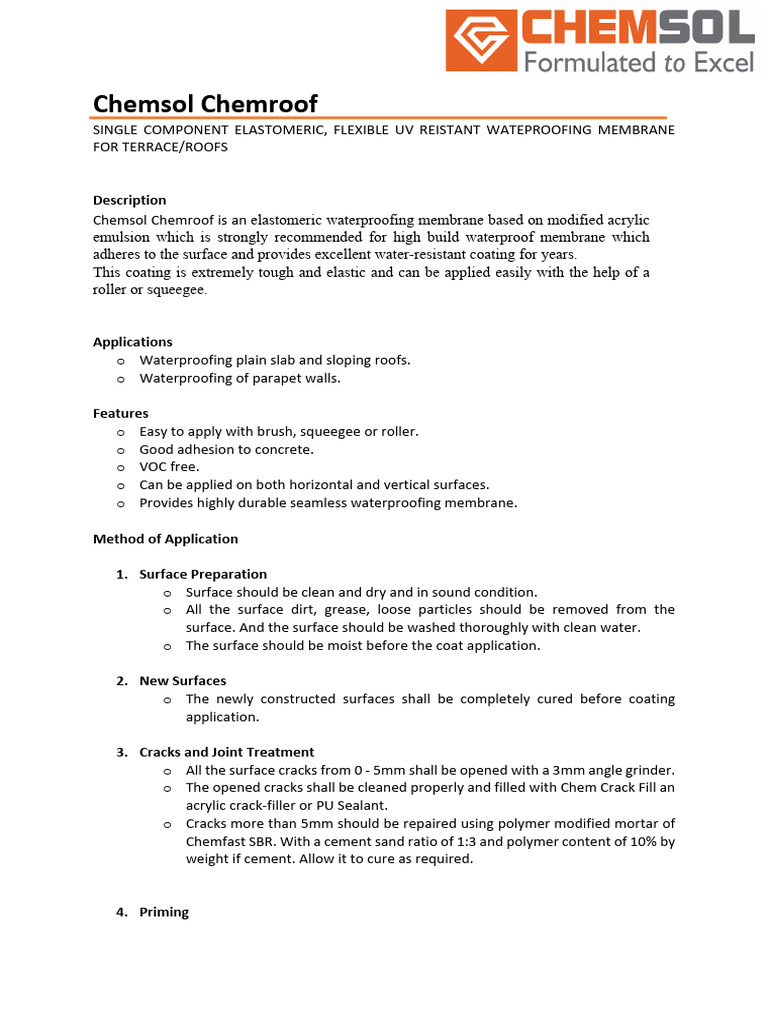Chemsol Chemroof TDS | PDF | Concrete | Coating