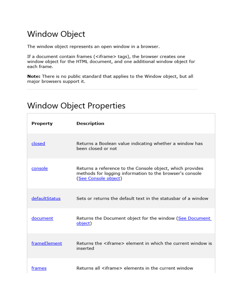 Window Object Notes | Download Free PDF | Hypertext | Web Development