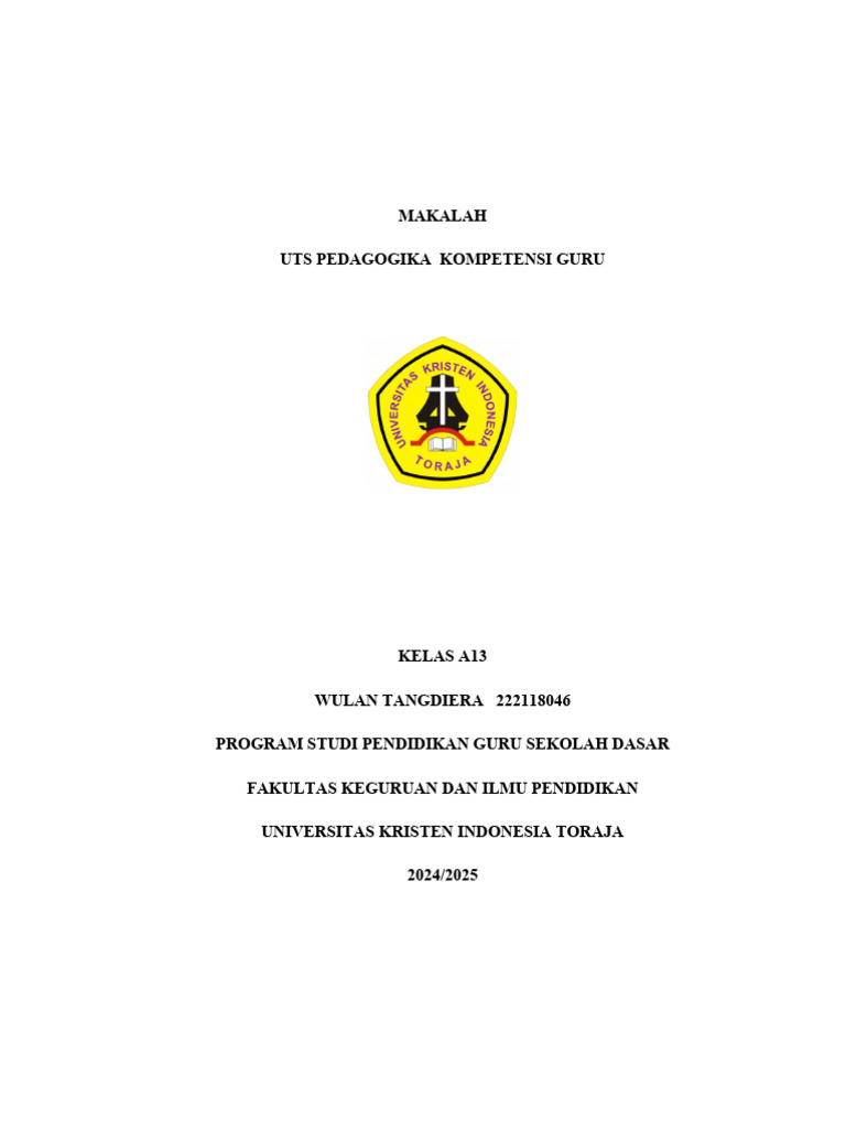 MAKALAH UTS Pedagogik Wulan Tangdiera | PDF | Karier & Perkembangan | Pengembangan Diri