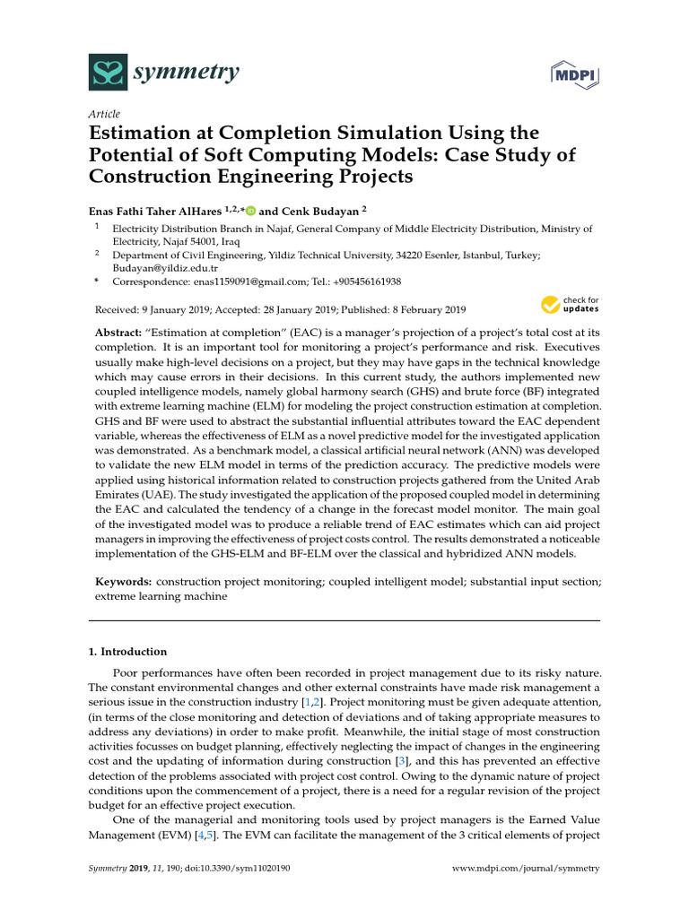 Estimation at Completion Simulation Using Potential Off Soft Computing Models | PDF | Artificial ...