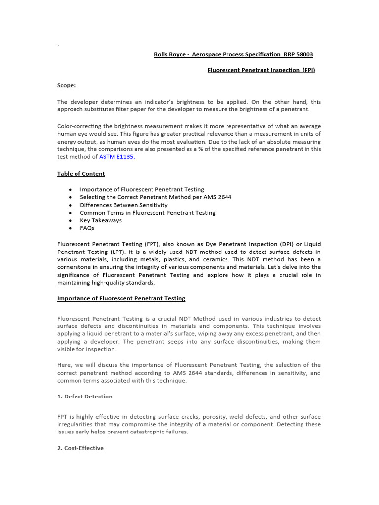 Rolls Royce FPI Process Specification | PDF | Nondestructive Testing ...
