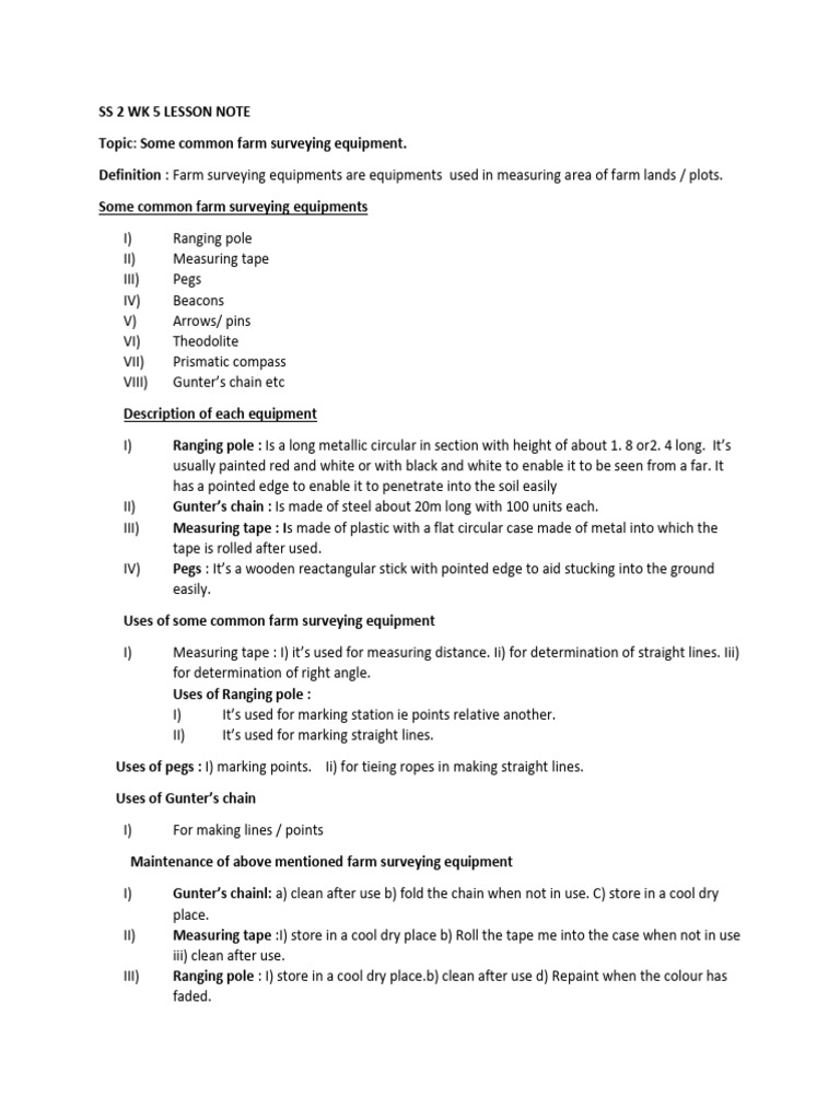 Ss 2 WK 5 Lesson Note | PDF | Surveying
