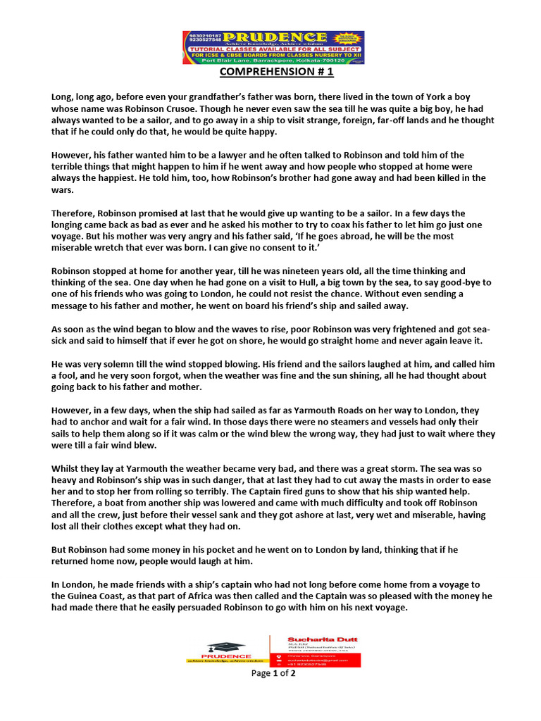 COMPREHENSION # 1 Robinson Crusoe | PDF | Ships | Piracy
