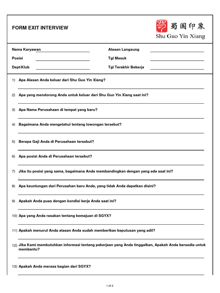 Exit Interview Form | PDF