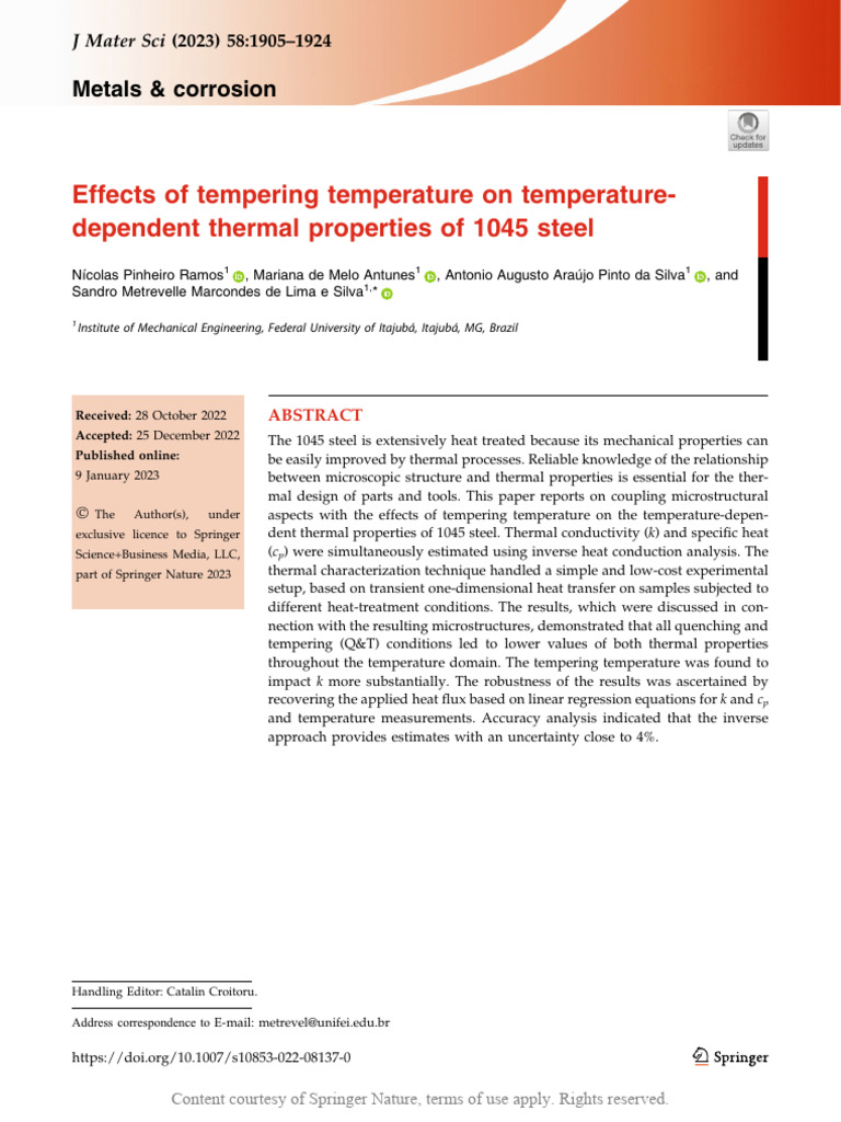 Thermal Properties of 1045 Steel Tempering | PDF | Heat Treating | Steel