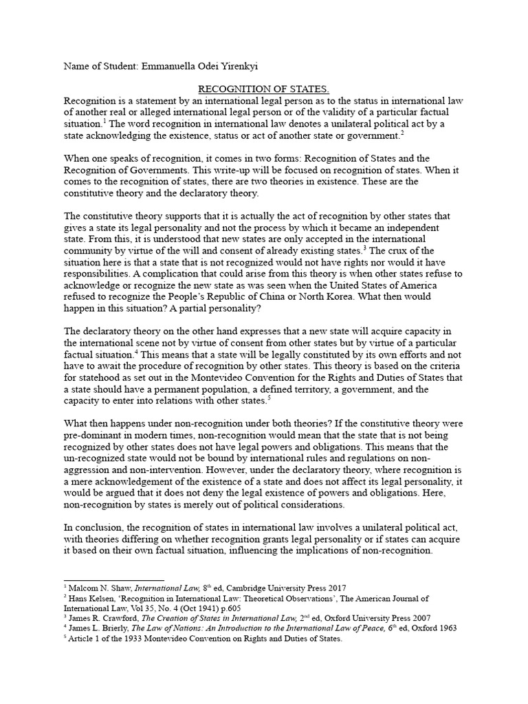Understanding State Recognition in International Law | PDF ...