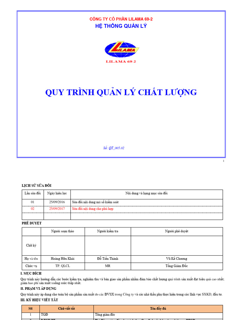 QT - 005.02 - Qui Trinh Quan Ly Chat Luong. | PDF