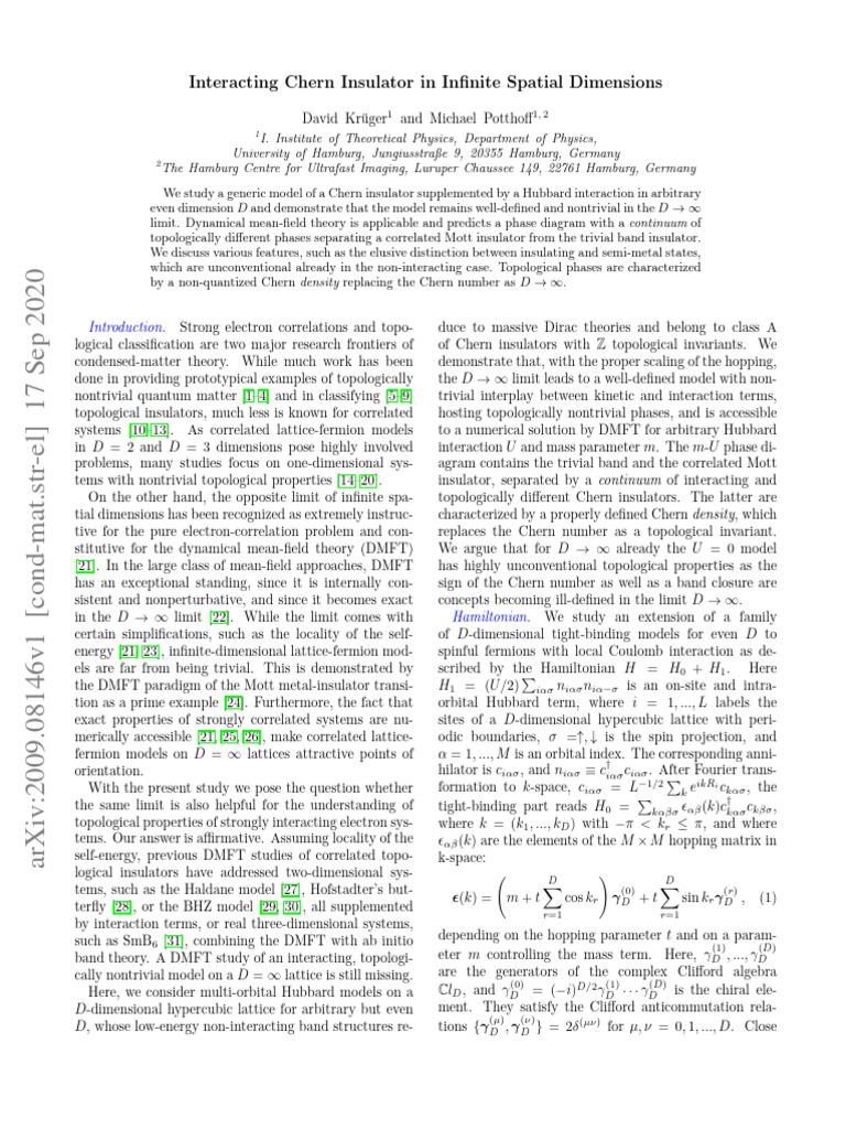 Interacting Chern Insulator in Infinite Spatial Dimensions | Download ...