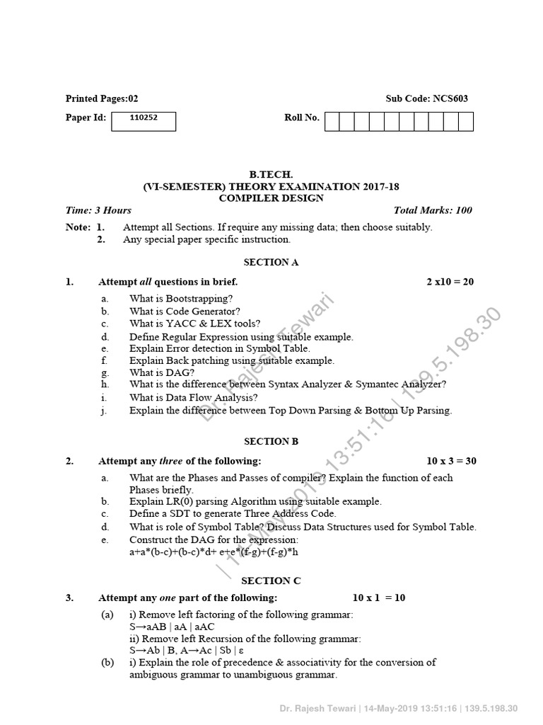 2017-18 | PDF | Parsing | Theoretical Computer Science