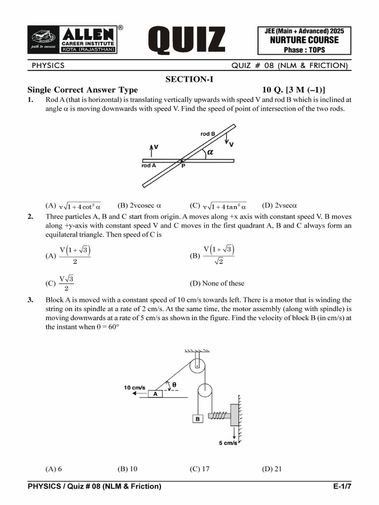 08 # Quiz (Eng) - NLM & Friction | PDF