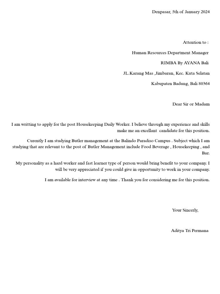 Housekeeping Daily Worker Application | PDF
