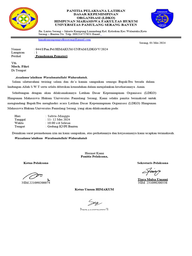 Contoh Surat Undangan Untuk Pemateri ORMAWA | PDF