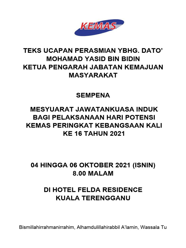 Teks Ucapan Rasmi Mesyuarat JK Induk Potensi 04102021 | PDF | Bisnis ...