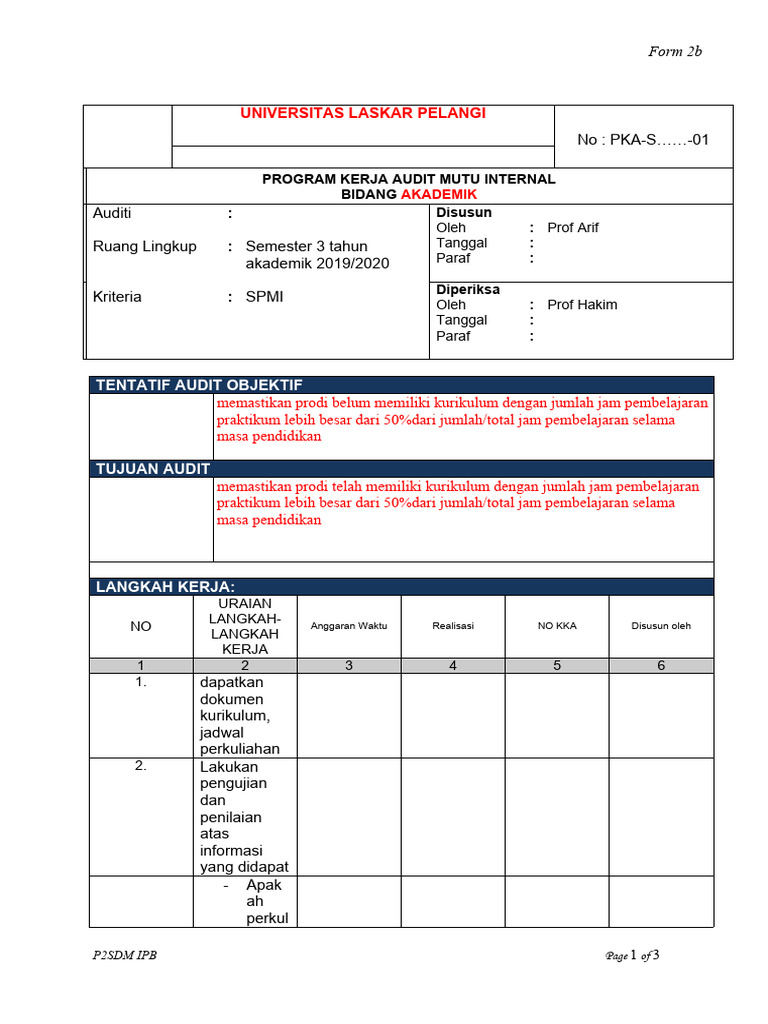Form 2 - Program Kerja Audit - Standar Proses | PDF