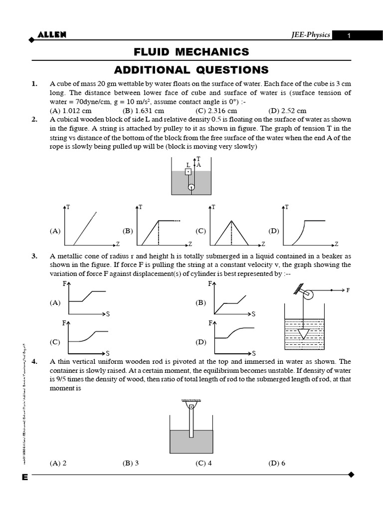 Fluid Mechanics Additional Questions | PDF | Buoyancy | Physical Quantities
