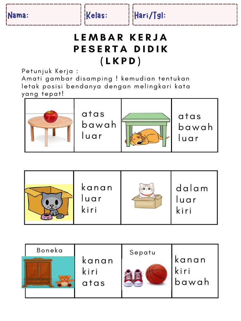 LKPD Letak Dan Posisi Benda Pada Tema Di Sekitar Rumah | PDF | Game ...