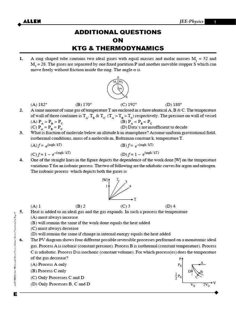 Additional Question (KTG & Thermodynamics) Eng | PDF | Gases | Heat