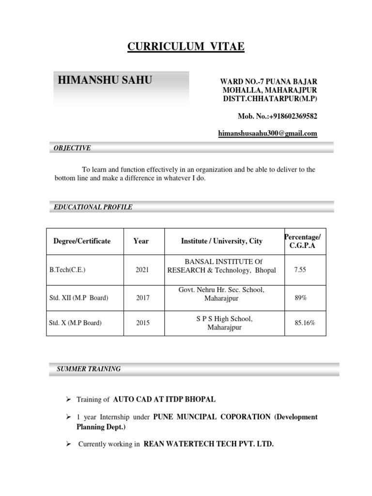 Resume Himanshu Sahu | PDF
