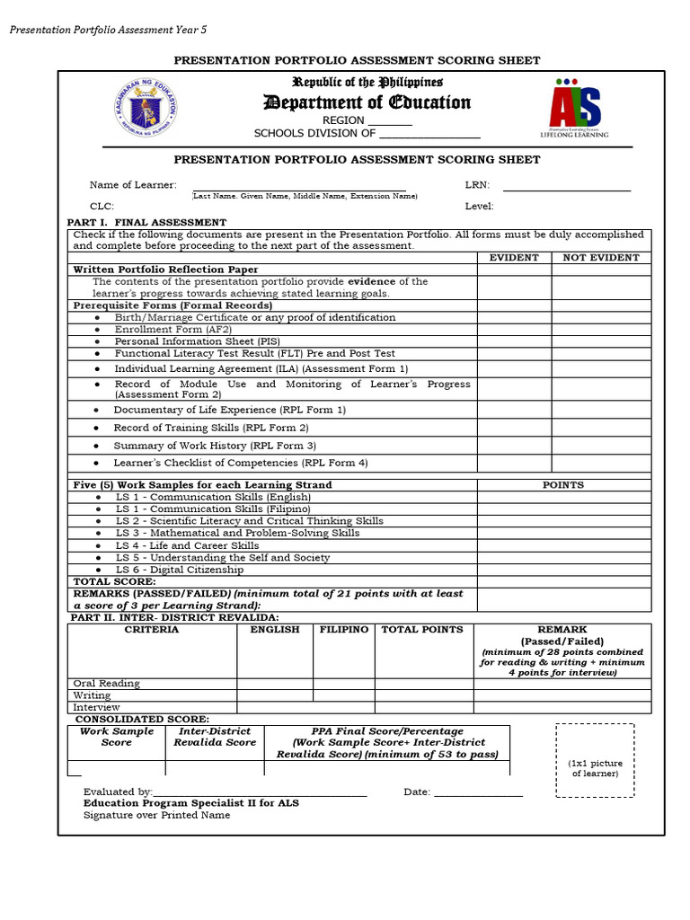 PPA 5 PPA Scoring Sheet | PDF | Learning | Literacy