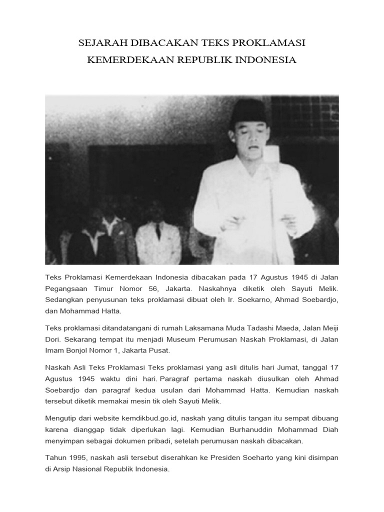 Sejarah Dibacakan Teks Proklamasi Kemerdekaan Republik Indonesia | PDF